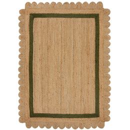 FLAIR RUGS Teppich &raquo;Grace aus Jute mit Muschelrandsaum&laquo; rechteckig 7 mm H&ouml;he aus 100% Jute, fu&szlig;bodenheizungsgeeignet, mit Bord&uuml;re gr&uuml;n Jute