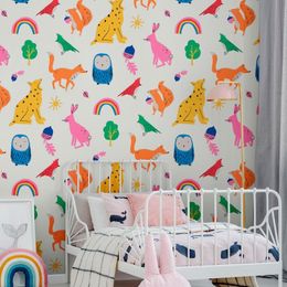 Joules Vliestapete &raquo;Country Critters Heroes White / Rainbow&laquo; Motiv glatt Motiv bunt Vlies