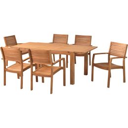 Merxx Garten-Essgruppe &raquo;Batavia&laquo; Set, 7 tlg. inkl. 6 Stapelsessel, 1 Ausziehtisch FSC -zertifiziertes teilmassives Holz