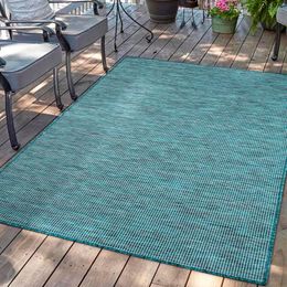 Carpet City Outdoorteppich &raquo;PALM 2778&laquo; rechteckig 5 mm H&ouml;he L&auml;ufer, Wetterfest & UV-best&auml;ndig, f&uuml;r Balkon, Terrasse, K&uuml;che, flach blau Polypropylen