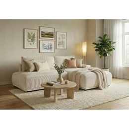 Trendmanufaktur Ecksofa &raquo;Fordon II, Schlafsofa mit Bettkasten, Couch in L-Form, Breite 250 cm&laquo; in Cordstoff HYPER, cream, Armlehne rechts beige 92% 