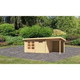 Karibu Gartenhaus &raquo;Schlo&szlig;see 8&laquo; mit Anbaudach beige Holzwerkstoff