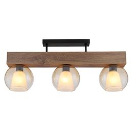 Globo LIGHTING Deckenleuchte &raquo;BARRY I&laquo; E27 1 Stk. Deckenlampe/holzoptik/Glas amber/Glaskristalle/Innenglas
