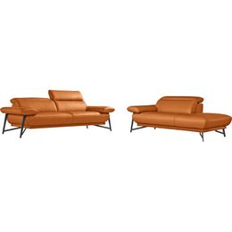 Egoitaliano Sofa &raquo;Anais, Design mit hohem Sitzkomfort, Fu&szlig;farbe schattengrau&laquo; Set, Kopfteil verstellbar, Leder BULL, orange orange