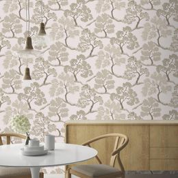 Sublime Vliestapete &raquo;TREES NATURAL GOLD&laquo; floral gepr&auml;gt Design Tapeten beige Vlies