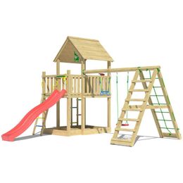 Jungle Gym Spielturm &raquo;Majesty&laquo; Spielanlage mit Schaukel, Kletterbock und Rutsche mit Wasseranschluss rot Holzwerkstoff