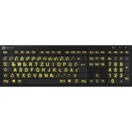 LogicKeyboard Slimline-Tastatur &raquo;XL-Print Yellow on Black DE (PC/Nero)&laquo; (USB-Hub Ziffernblock) schwarz D&uuml;nne Tastenkappen mit sensibler und reaktionsschneller 
