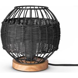 Paco Home Tischleuchte &raquo;PUGLO&laquo; E27 Rattan Schreib LED Rustikal Boho Holz E27 schwarz