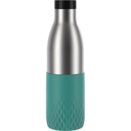Emsa Trinkflasche &raquo;Bludrop Sleeve&laquo; Edelstahl/Silikon, Quick-Press, 12h warm/24h k&uuml;hl blau Edelstahl, Silikon