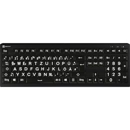 LogicKeyboard Tastatur &raquo;XL-Print Astra 2 White on Black DE (PC)&laquo; (Multimedia-Tasten USB-Hub Ziffernblock) schwarz Hintergrundbeleuchtung