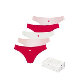 Lascana Damen Lascana String &raquo;Geschenk Box&laquo; 5er-Pack, mit s&uuml;&szlig;en Herzchen-Prints und aus elastischer Baumwoll-Qualit&auml;t rot 32/34