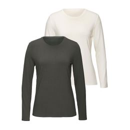 Lascana Damen Lascana Langarmshirt &raquo;aus weichem Viskose-Stretch&laquo; 2er-Pack gr&uuml;n 32/34