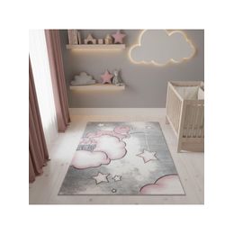 KADIMA DESIGN Kinderteppich B&auml;r Polypropylen saugroboter Kurzflor Kinderzimmer in Pink | Gr.: 160cm-rund