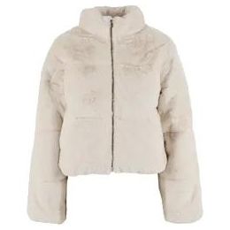 Winterjacke Urban Classics "Urban Classics Ladies Short Faux Fur Puffer Jacket", Damen, Gr. XS, sandwei&szlig;, 100% Polyester, unifarben, oversize, hoch geschlossener Ausschnitt, Jacken Winterjacke