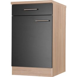 Unterschrank respekta "Merle", schwarz, B:50cm H:84,8cm T:60cm, Schr&auml;nke, Unterschrank, Breite 50 cm, Soft-Close, Griffe aus Metall, 85 cm Arbeitsh&ouml;he