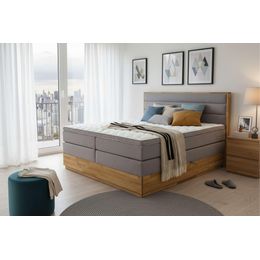 Boxspringbett Home Affaire "Evelina, Doppelbett, Polsterbett, Komfortbett, 160 & 180 cm", ghost grau, B:164cm L:210cm, 94% PES, 6% Nylon, Komplettbetten, Boxspringbett, inkl. 6 cm Topper, zwei Bettk&auml;sten, Taschen-Federkernmatratze in H3
