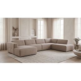 Wohnlandschaft OTTO HOME "Kelani", beige (cream), B:384cm H:73cm T:227cm, 100% Polyester, Sofas, Wohnlandschaft, mit dekorativer Knopfsteppung an den Armlehnen
