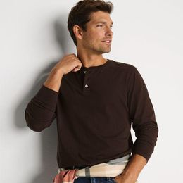 LANDS' END Super-T Langarm-Henleyshirt, Classic Fit, Herren,  Braun, Baumwolle, by Lands' End