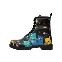 Schn&uuml;rboots DOGO "Black Longe Boots Schn&uuml;rstiefel Cat Lovers Damen Stiefeletten", Damen, Gr. 41, Normalschaft, schwarz (schwarz, gr&uuml;n), Lederimitat, Schuhe Schn&uuml;rboots, Handgefertigt