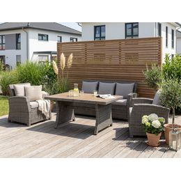 Gartenlounge-Set Konifera "Siros", braun (braun, beige), Polyrattan, Sitzm&ouml;bel-Sets, Gartenm&ouml;bel-Set, Polyrattan, Stahl, Tischplatte aus Nonwood, geeignet f&uuml;r 5 Personen