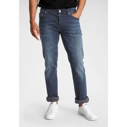 Straight-Jeans Bruno Banani "Dylan", Herren, Gr. 31, L&auml;nge 34, blau (blau schwarz), Obermaterial: 98% Baumwolle, 2% Elasthan, Basic, normal lang, Jeans Straight-Jeans, gerade Beinform, Used-Waschung, niedrige Leibh&ouml;he