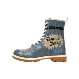Schn&uuml;rboots DOGO "Wb Longe Boots Schn&uuml;rstiefel Looney Tunes Ski Club Damen", Damen, Gr. 41, Normalschaft, blau, Lederimitat, Schuhe Schn&uuml;rboots, Handgefertigt