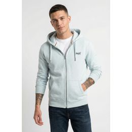 Kapuzensweatjacke Superdry "ESSENTIAL LOGO ZIP HOODIE HB", Damen, Gr. L, icy blau marl, angeraute Sweatware, Obermaterial: 100% Seide, meliert, slim fit normal, ohne Ausschnitt, Rippb&uuml;ndchen, Sweatjacken, Baumwollmischung, slim fit