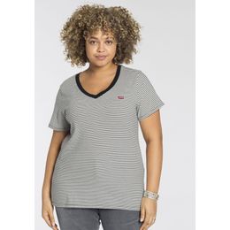 LEVI'S&reg; PLUS Kurzarmshirt LEVI'S PLUS "V NECK TEE", Damen, Gr. 4XL (58/62), schwarz (schwarz, stripe), Jersey, Obermaterial: 100% Baumwolle, gestreift, figurumspielend h&uuml;ftlang, V-Ausschnitt, Shirts, Gerade geschnittene Passform