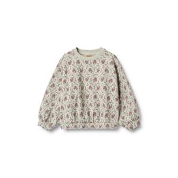 Sweater Wheat "Wheat Sweatshirt L/S Lia", M&auml;dchen, Gr. 116, slightly gr&uuml;n flowers, 95% Baumwolle (Bio), 5% Elasthan, Rundhals, Sweatshirts Sweater