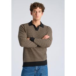 Strickpullover LINDBERGH "Strickpullover Relaxed Fit", Herren, Gr. M, schwarz, Obermaterial: 60% Baumwolle, 40% Polyester, gestreift, V-Ausschnitt, Pullover Strickpullover