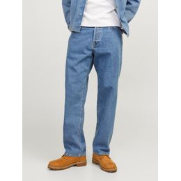 Jack & Jones Relax-fit-Jeans JACK & JONES "JJIEDDIE mit hoher Taille und lockerer Passform", Herren, Gr. 30, L&auml;nge 30, blau denim, Denim/Jeans, Obermaterial: 100% Baumwolle, leichte Abriebeffekte, loose fit lang, Jeans, Baumwolle, relax fit
