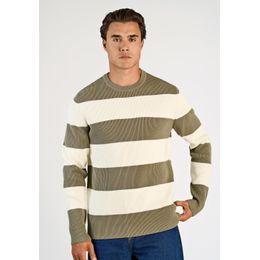 LINDBERGH Herren Strickpullover "Strickpullover Relaxed Fit"dusty army, Gr. S, gestreift, Obermaterial: 80% Baumwolle, 20% Polyester, Pullover