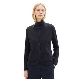 Sweatblazer Tom Tailor "Fied", Damen, Gr. L (40), blau (sky captain blau), Jersey, Obermaterial: 54% Baumwolle, 43% Polyester, 3% Elasthan, unifarben, tailliert taillenbedeckt, V-Ausschnitt, Blazer, mit aufgesetzten Taschen und Struktur