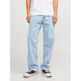 Jack & Jones Relax-fit-Jeans JACK & JONES "JJIEDDIE mit hoher Taille und lockerer Passform", Herren, Gr. 28, L&auml;nge 32, blau (blau denim), Denim/Jeans, Obermaterial: 100% Baumwolle, leichte Abriebeffekte, loose fit lang, Jeans, Baumwolle, relax fit