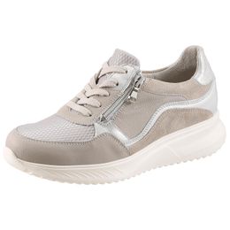 Waldl&auml;ufer Sneaker WALDL&Auml;UFER "K-JANKA", Damen, Gr. 7,5 (41), hellgrau, beige, silberfarben, Nappaleder, Nubukleder, Textil, Veloursleder, kontrastfarbene Details, metallic, Schuhe Sneaker, Bequemschuh, Schn&uuml;rschuh, Halbschuh mit Rei&szlig;verschluss - Weite H