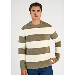 Strickpullover LINDBERGH "Strickpullover Relaxed Fit", Herren, Gr. M, dusty army, Obermaterial: 80% Baumwolle, 20% Polyester, gestreift, Rundhals, Pullover Strickpullover