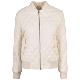 Langmantel Urban Classics "Urban Classics Damen Ladies Diamond Quilt Nylon Jacket", Damen, Gr. L, sandwei&szlig;, 100% Polyester, unifarben, normal, amerikanischer Ausschnitt, M&auml;ntel