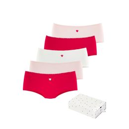 Panty Lascana "Geschenk Box", Damen, Gr. 48/50, rot (rot, creme, rosa), Single Jersey, Obermaterial: 95% Baumwolle, 5% Elasthan. Spitze: 90% Polyamid, 10% Elasthan, bedruckt, gemustert, unifarben mit Farbeins&auml;tzen, k&ouml;rpernah, Unterhosen Panty, mit s&uuml;&szlig;en Herzchen-Prints und aus elastischer Baumwoll-Qualit&auml;t
