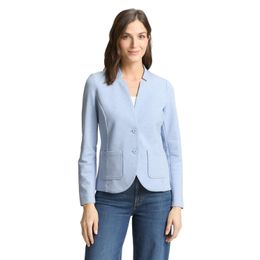 Sweatblazer Tom Tailor "Fied", Damen, Gr. L, kentucky blau melange, Jersey, Obermaterial: 54% Baumwolle, 43% Polyester, 3% Elasthan, meliert, tailliert taillenbedeckt, V-Ausschnitt, Blazer, mit aufgesetzten Taschen und Struktur