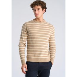 Strickpullover LINDBERGH "Strickpullover Relaxed Fit", Herren, Gr. L, sand, Obermaterial: 60% Baumwolle, 40% Polyester, Rundhals, Pullover Strickpullover
