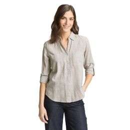 Langarmbluse Tom Tailor "Regular", Damen, Gr. 44, beige (soft taupe grau), Web, Obermaterial: 100% Baumwolle, regular fit h&uuml;ftbedeckend, V-Ausschnitt, Krempel&auml;rmel,mit Kn&ouml;pfen, Blusen, mit Brusttaschen
