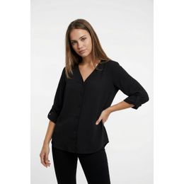 Shirtbluse Only "ONLJANA METTE V-NECK LS SHIRT NOOS WVN", Damen, Gr. XS, schwarz, Web, Obermaterial: 100% Polyester, unifarben, regular fit normal, V-Ausschnitt, mit Aufschlag, Blusen