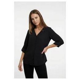 Shirtbluse Only "ONLJANA METTE V-NECK LS SHIRT NOOS WVN", Damen, Gr. M, schwarz, Web, Obermaterial: 100% Polyester, unifarben, regular fit normal, V-Ausschnitt, mit Aufschlag, Blusen