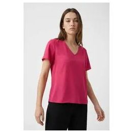 Shirtbluse Only CARMAKOMA "CARMETTA LIFE V-NECK SS TOP WVN NOOS", Damen, Gr. 48, raspberry, Jersey, Obermaterial: 100% Polyester, unifarben, regular fit normal, V-Ausschnitt, Blusen