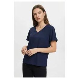 Shirtbluse Only CARMAKOMA "CARMETTA LIFE V-NECK SS TOP WVN NOOS", Damen, Gr. 44, naval academy, Jersey, Obermaterial: 100% Polyester, unifarben, regular fit normal, V-Ausschnitt, Blusen