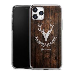 DeinDesign iPhone 11 Pro Handy Slim Case Silikon Handyh&uuml;lle transparent H&uuml;lle extra d&uuml;nn Wood Wooden Look Deer Silikon Slim Case