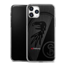 DeinDesign iPhone 11 Pro Handy Slim Case Silikon Handyh&uuml;lle transparent H&uuml;lle extra d&uuml;nn Sc Freiburg Official Licensed Product Metallic Look Silikon Slim Case