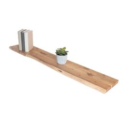 Wandregal Akazienholz natur massiv 130x20 cm Holzregal Steckboard Baumkante AMANDA