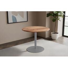 Bistrotisch rund 90 x 90 cm Akazienholz natur massiv S&auml;ulengestell-rund silber EMILIO