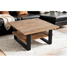 Couchtisch Baumkante massiv Mangoholz naturfarben 90x90 cm schwarz PATRICK